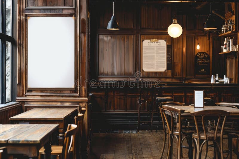 Modern Rustic Bar Interior with Blank White Projector Screen Stock ...