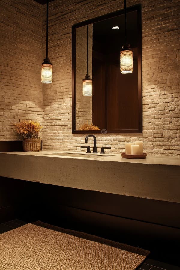 Modern Rustic Bathroom Vanity Highlighting Stone and Wood Elements ...