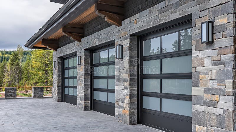Modern Rustic Garage: Stone Facade and Wood Accents Blend with Nature S ...