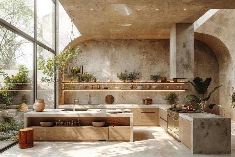 Modern Rustic Kitchen Interior with Natural Light and Greenery, Perfect ...