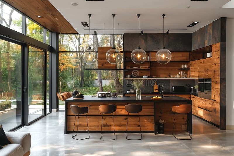 Modern Rustic Kitchen with Large Windows and Wooden Elements is Stylish ...