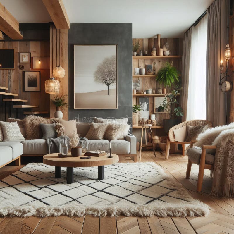 Modern Rustic Living Room with a Mix of Modern and Rustic Eleen Stock ...