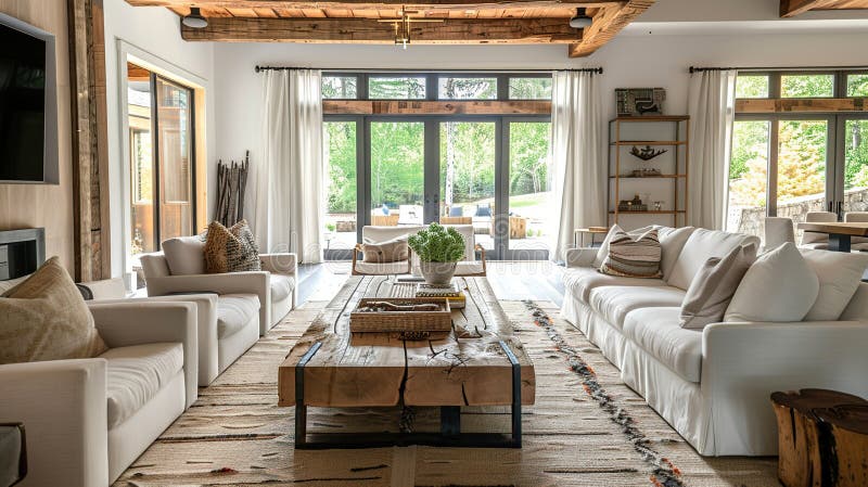 Modern Rustic Living Room with Wood Accents Stock Illustration ...