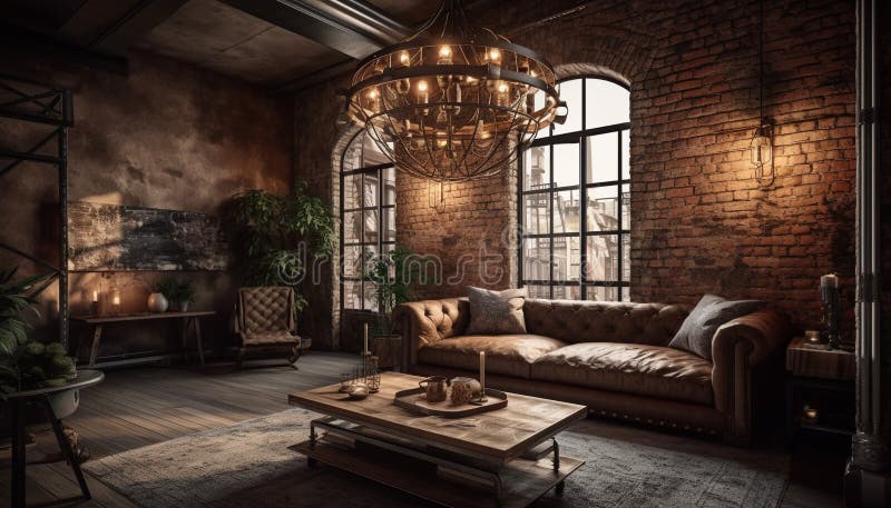 Modern Rustic Loft Apartment with Comfortable Sofa and Elegant Decor ...