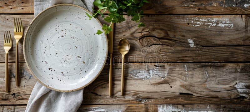 Modern Rustic Table Setting with Ceramic Plates and Gold Cutlery for ...
