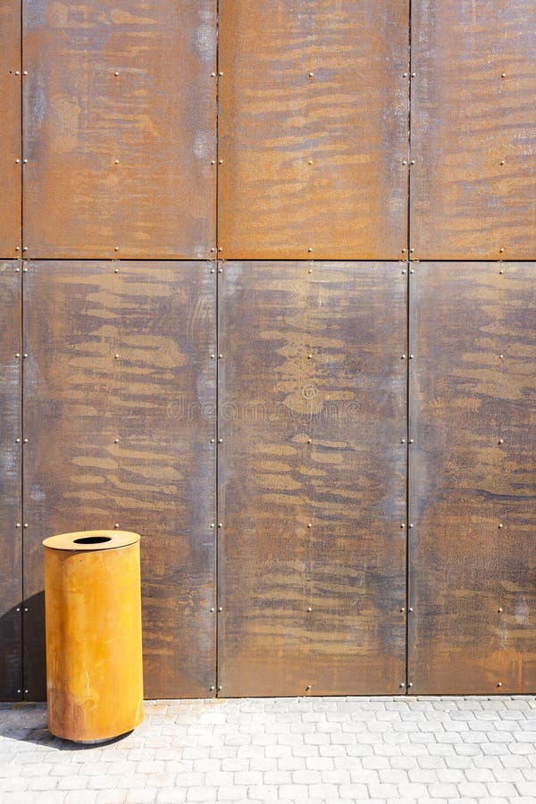 Modern Rusty Metal Wall with a Bin Stock Photo - Image of dark ...