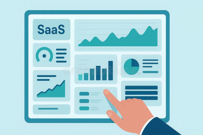Modern SaaS Dashboard Illustration with Data Charts, Graphs, Pie Charts, and Interaction Stock ...