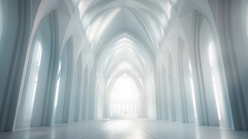 A Modern Sacred Space Has Transparent Structures Glowing with Celestial ...
