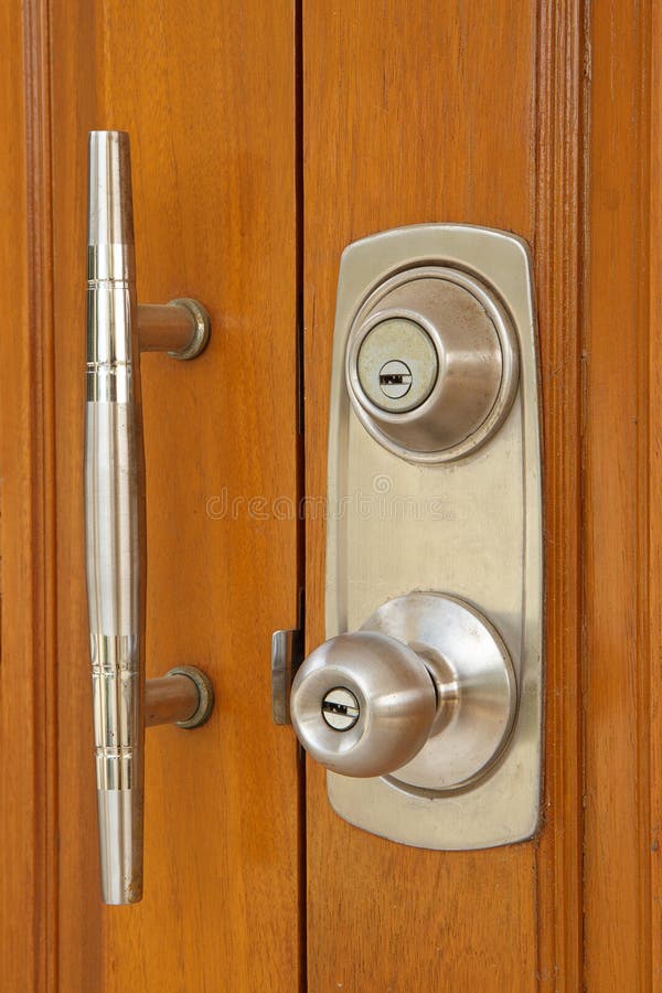 The Modern and Safe Lock on Wooden Door Stock Photo - Image of alarm ...