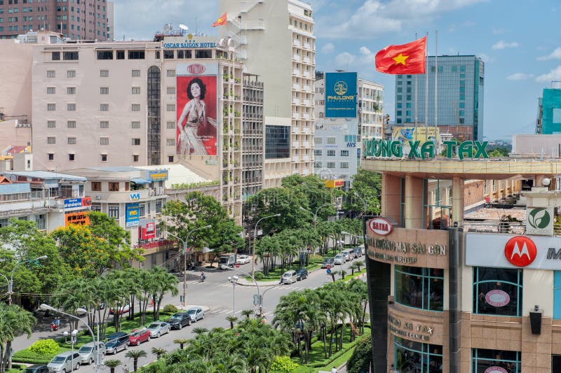 Modern Saigon editorial stock image. Image of flag, tourism - 38089044