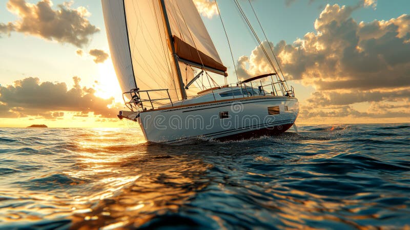 Modern Sailboat, Viewed from the Side and Slightly from Behind ...