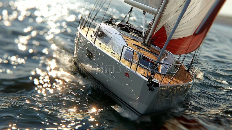 Modern Sailboat, Viewed from the Side and Slightly from Behind ...