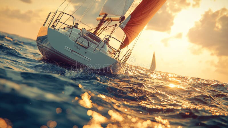 Modern Sailboat, Viewed from the Side and Slightly from Behind ...