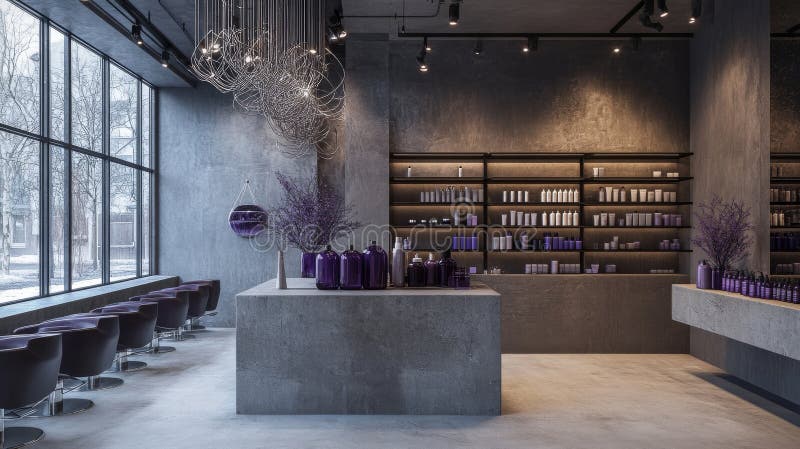 The Modern Salon Features a Reception Area with Purple Lighting ...