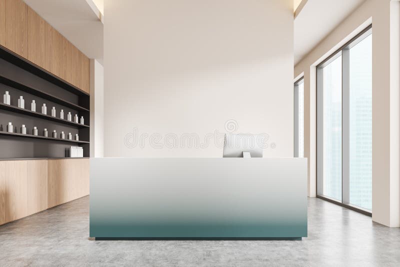 Modern Salon Interior with Reception Desk, Pc Computer and Window ...