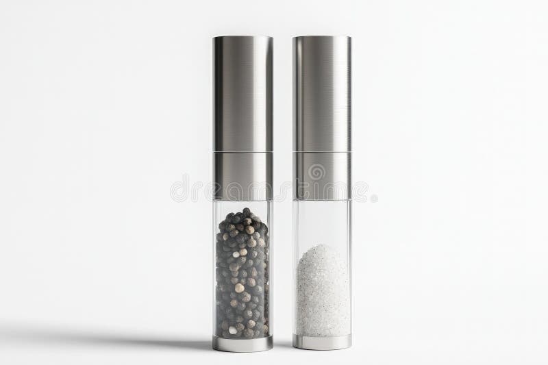 Modern Salt and Pepper Grinder Set on White Background Stock ...