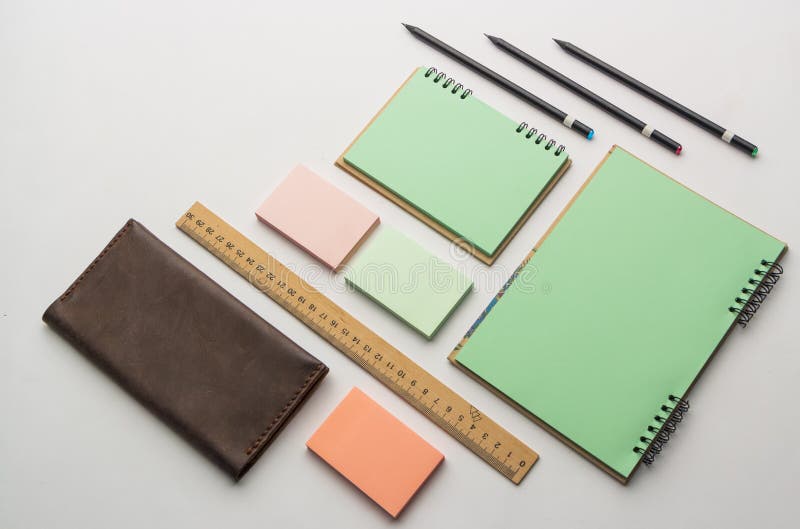 Modern Samples of Stationery, Notebooks, Stickers and Pencils. Stock ...