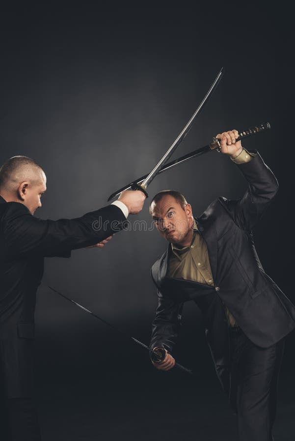 Modern Samurai in Suits Fighting with Swords Stock Photo - Image of ...