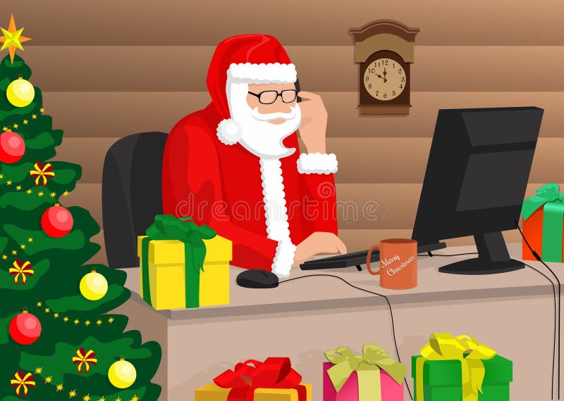 Modern Santa Claus is Working at the Computer Stock Vector ...