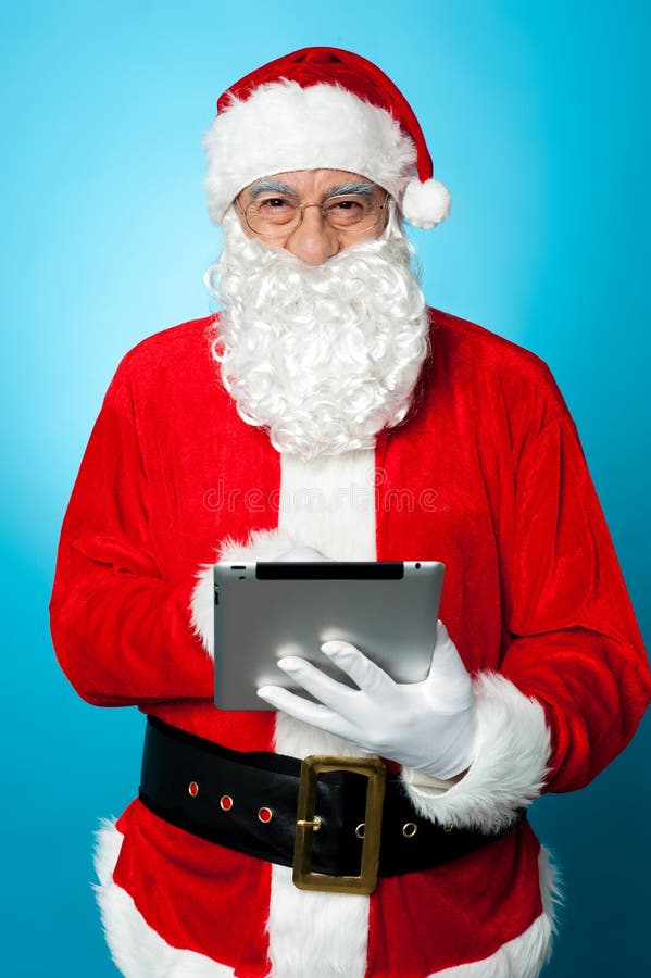 Modern Santa Using Digital Touch Screen Device Stock Image - Image of ...