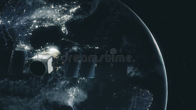 Modern Satellite in Orbit Around Earth. Stock Video - Video of global ...