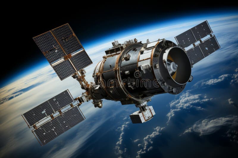 Modern Satellite with Solar Panels in Space Near Earth Stock Photo ...