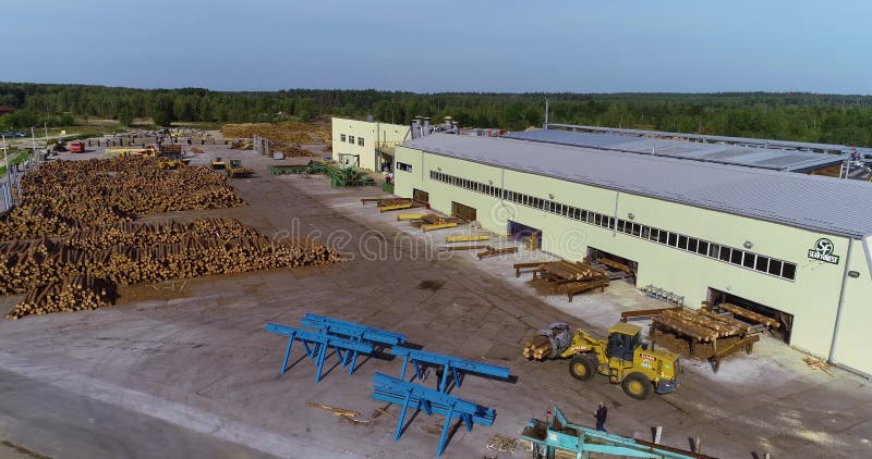 Modern Sawmill Aerial View, Working Process at the Sawmill Top View ...