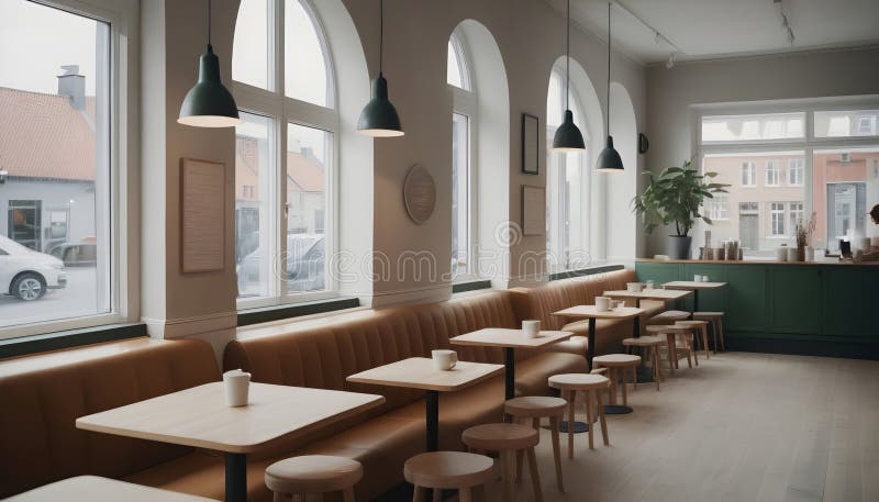 Modern Scandinavian Cafe Interior Design Stock Illustration ...