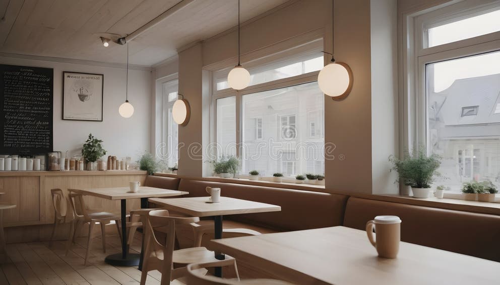 Modern Scandinavian Cafe Interior Design Stock Illustration ...