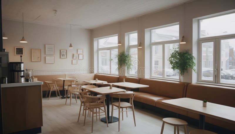 Modern Scandinavian Cafe Interior Design Stock Illustration ...