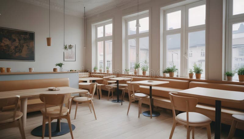 Modern Scandinavian Cafe Interior Design Stock Illustration ...
