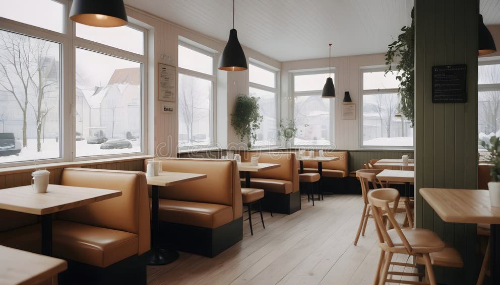 Modern Scandinavian Cafe Interior Design Stock Illustration ...