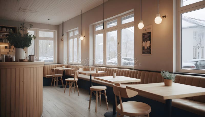 Modern Scandinavian Cafe Interior Design Stock Illustration ...