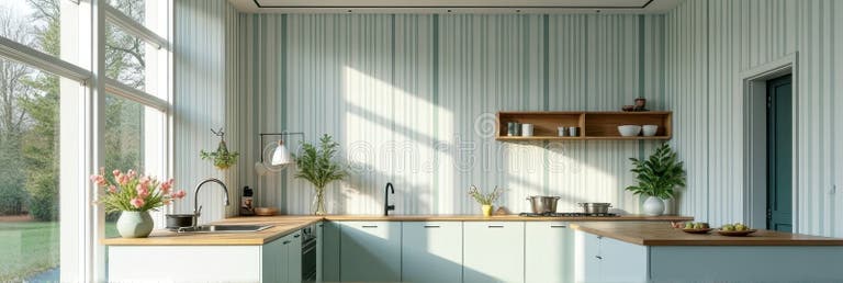 Modern Scandinavian Kitchen Design with Mint Green Cabinets and Large ...