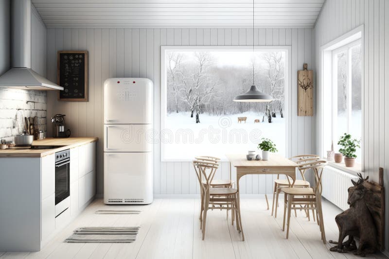 Modern Scandinavian Kitchen and Dining Room Generative AI Stock ...