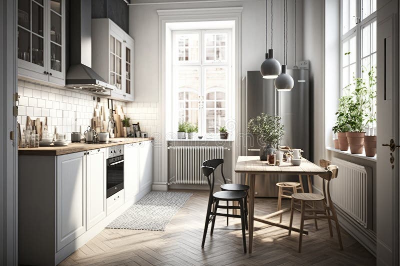 Modern Scandinavian Kitchen and Dining Room Generative AI Stock ...