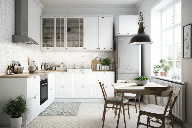 Modern Scandinavian Kitchen and Dining Room Generative AI Stock ...