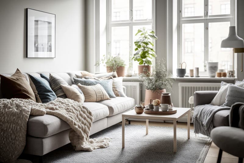 Modern Scandinavian Living Room Interior - 3d Render Generative AI ...