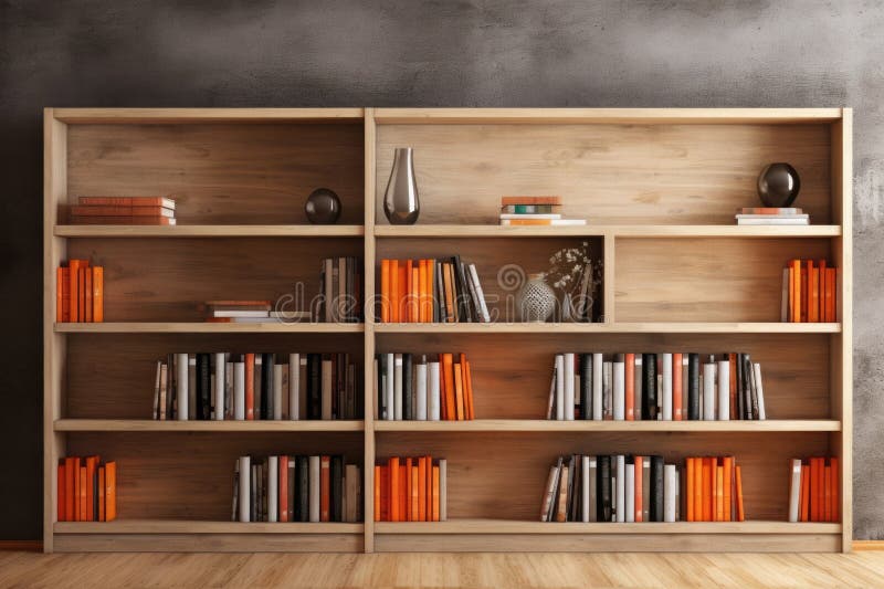 Scandinavian-style Interior, Wooden Bookshelf, Home Library, Stacks of ... Scandinavian-style Interior, Wooden Bookshelf, Home Library, Stacks of ...