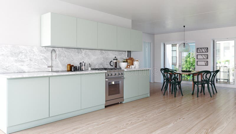 Modern Scandinavian Style Kitchen Interior. Stock Illustration ...