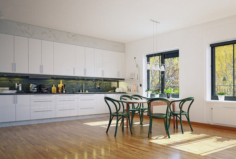 Modern Scandinavian Style Kitchen Interior. Stock Illustration ...