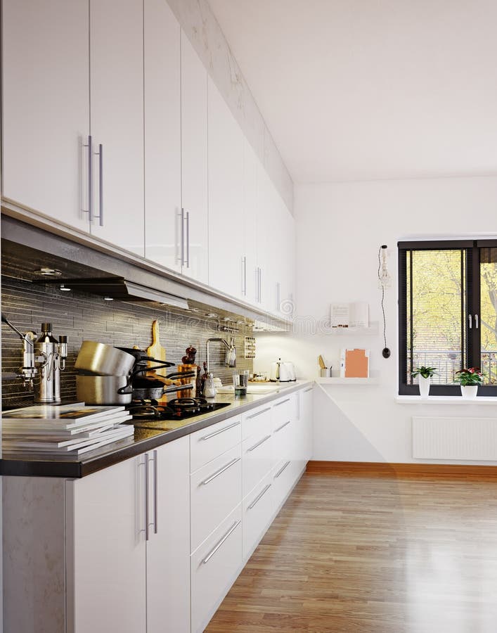 Modern Scandinavian Style Kitchen Interior. Stock Illustration ...