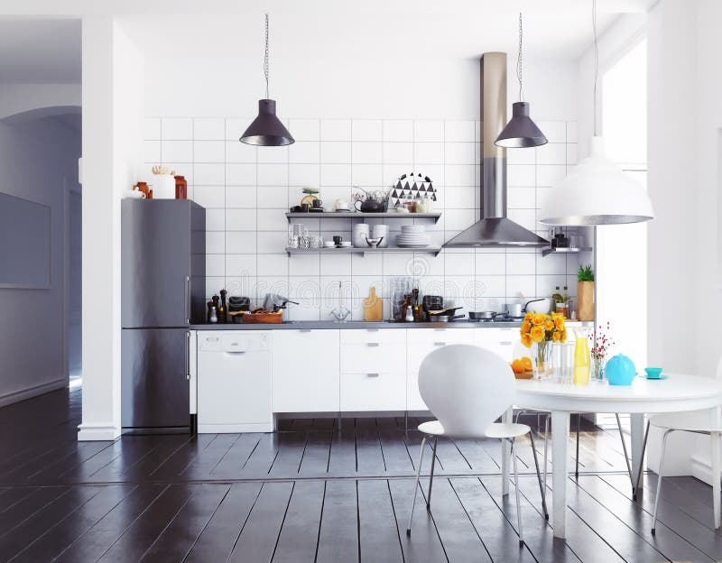 Modern Scandinavian Style Kitchen Interior. Stock Illustration ...