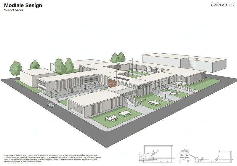 Modern School Architectural Design Featuring a Two-story, L-shaped ...