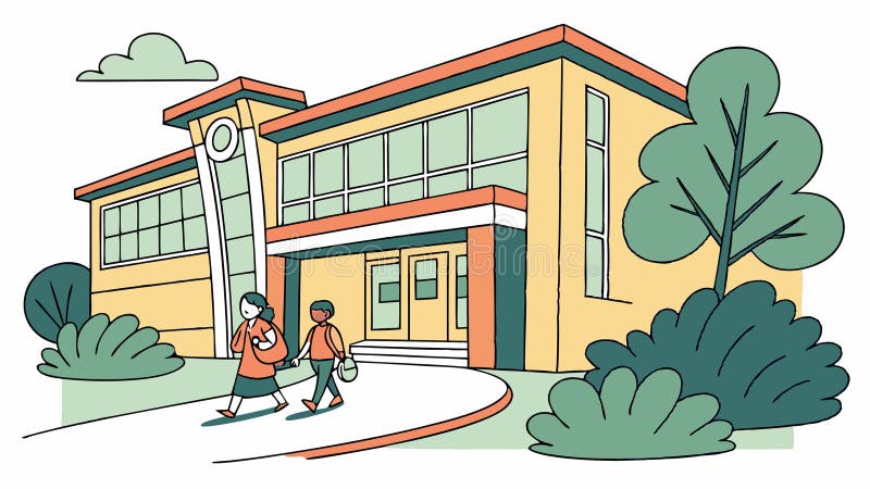 Modern School Building, Inviting and Spacious Design. Vector Design ...