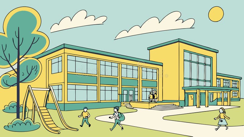 Modern School Building with Playground, Vibrant Learning Space, Vector ...