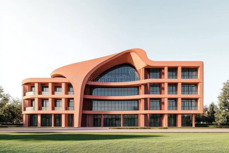 Modern School Building with Unique Architecture on Grassy Area ...