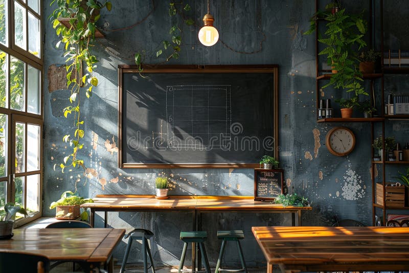 Modern School Classroom in Yellow Tones Stock Image - Image of ...