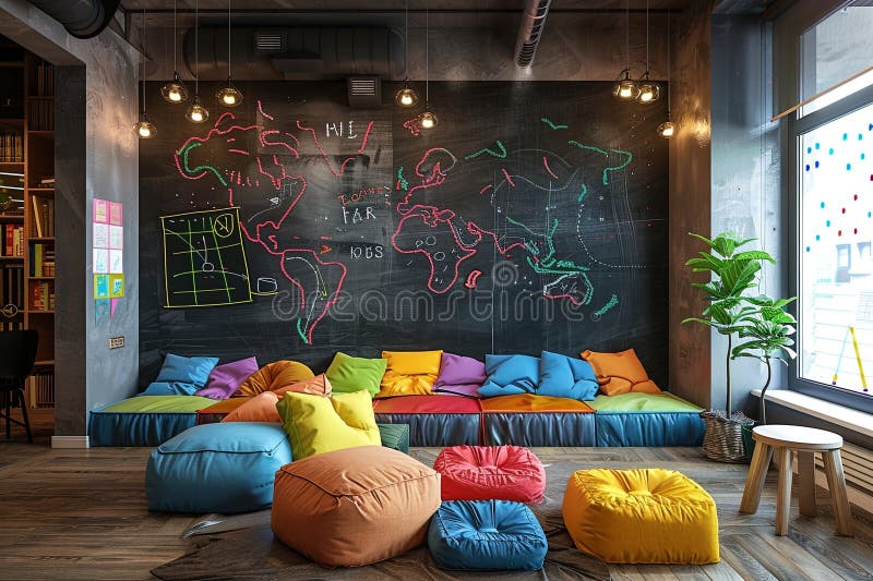 Modern School Classroom in Yellow Tones Stock Photo - Image of spacious ...