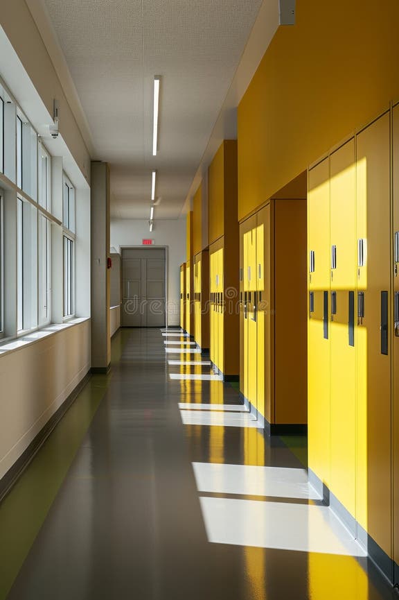 Modern School Corridor and Lockers Stock Image - Image of building, education: 340537193